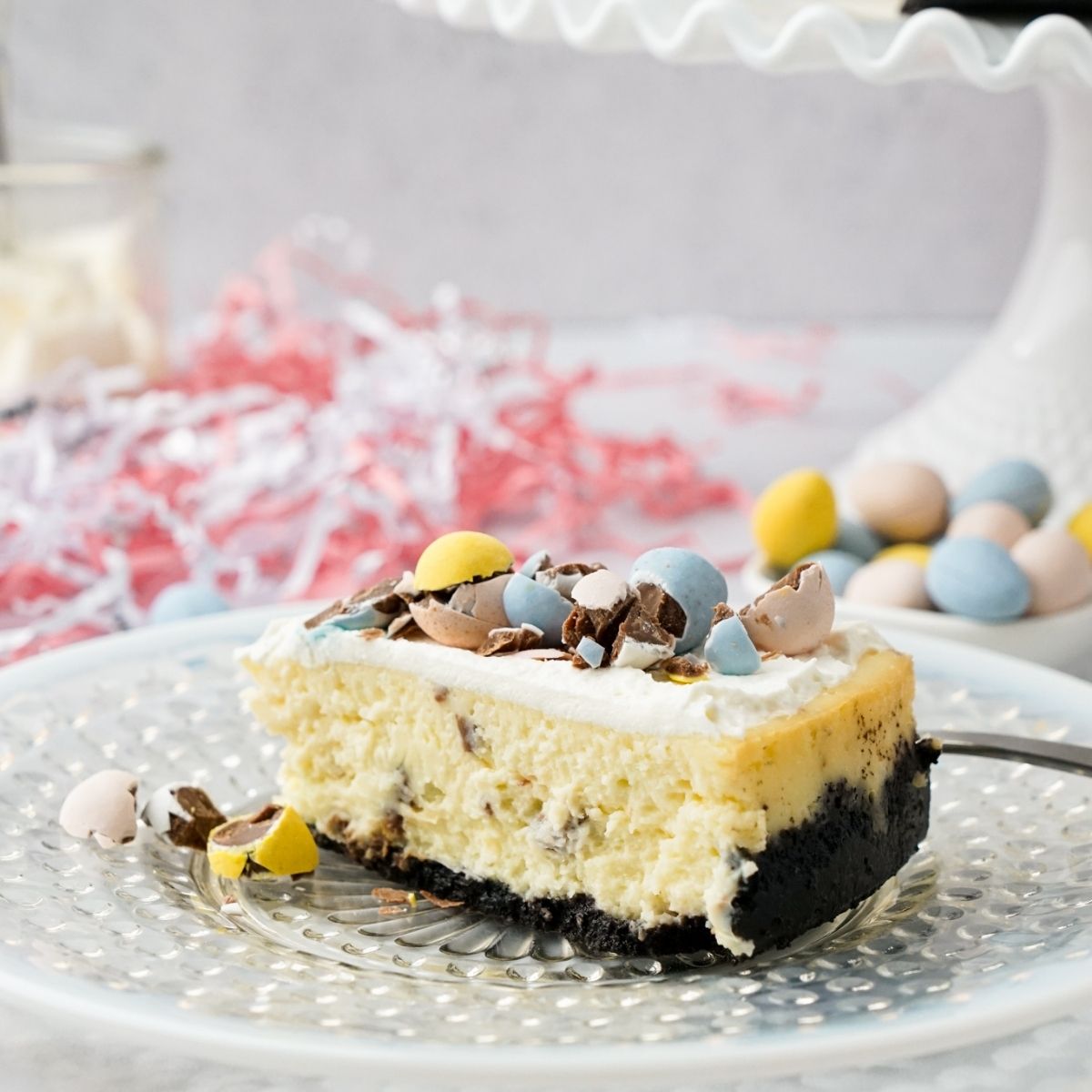 Mini Egg Easter Cheesecake with Chocolate Crust - Blues Best Life
