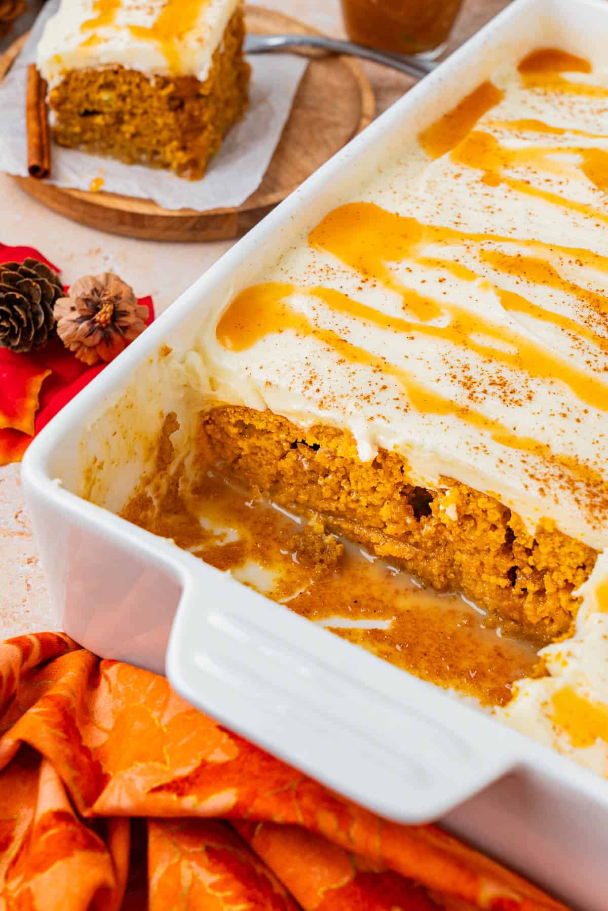Pumpkin Spice Poke Cake With Caramel Sauce - Blues Best Life