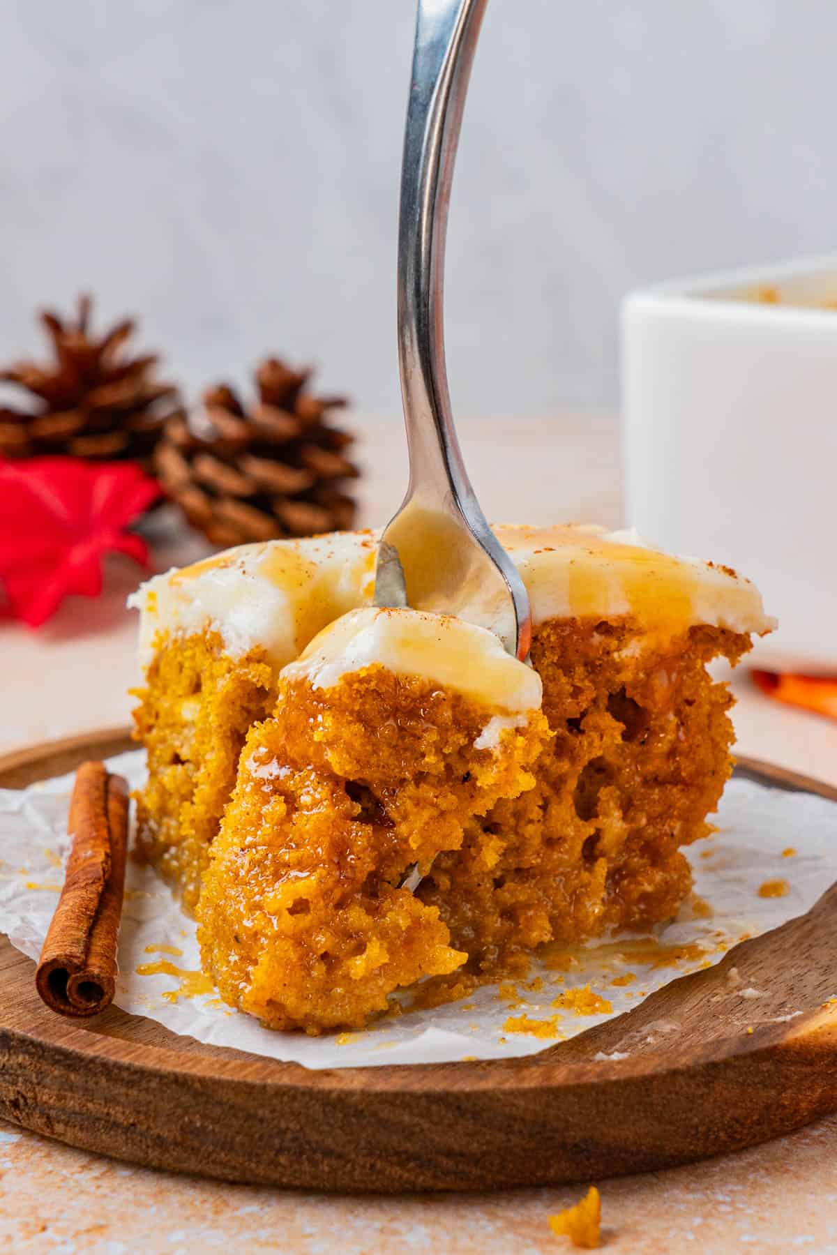 Pumpkin Spice Poke Cake With Caramel Sauce - Blues Best Life